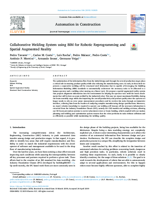 (PDF) Collaborative Welding System using BIM for Robotic Reprogramming and Spatial Augmented Reality