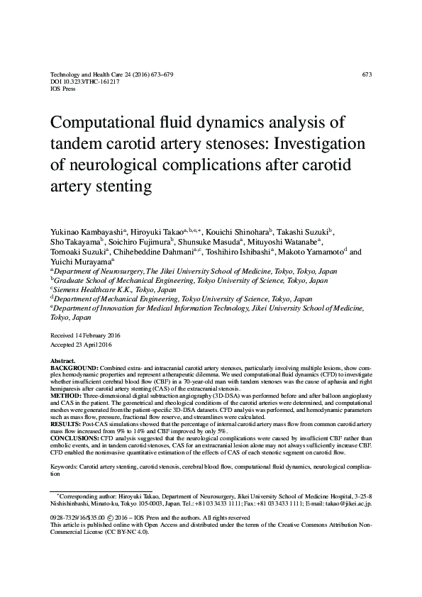 (PDF) Computational fluid dynamics analysis of tandem carotid artery ...