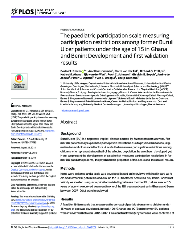 (PDF) The paediatric participation scale measuring participation ...
