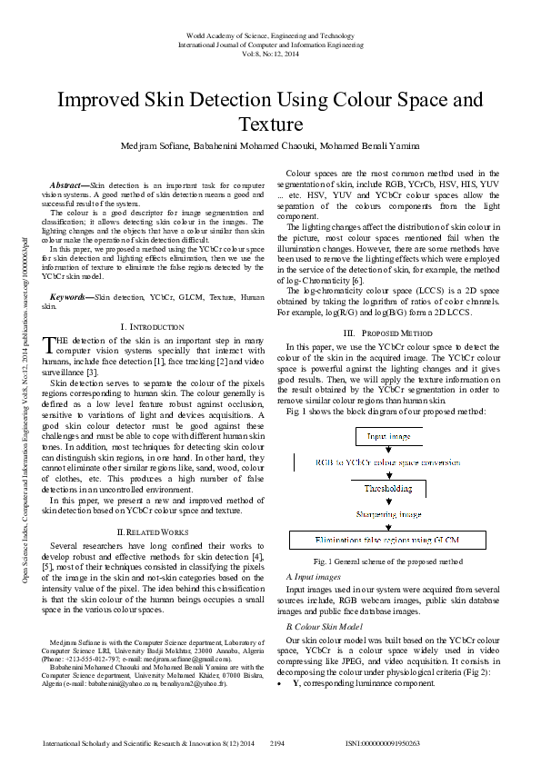Pdf Improved Skin Detection Using Colour Space And Texture