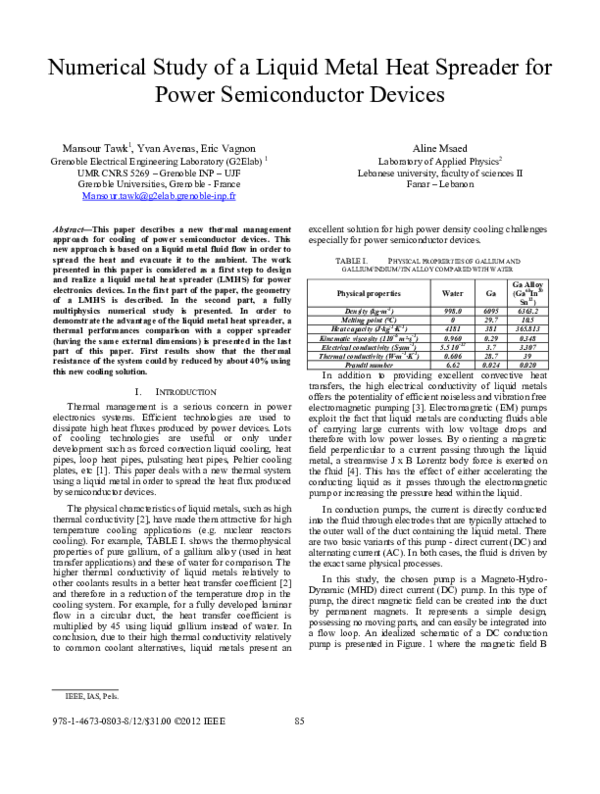 (PDF) Numerical study of a liquid metal heat spreader for power ...