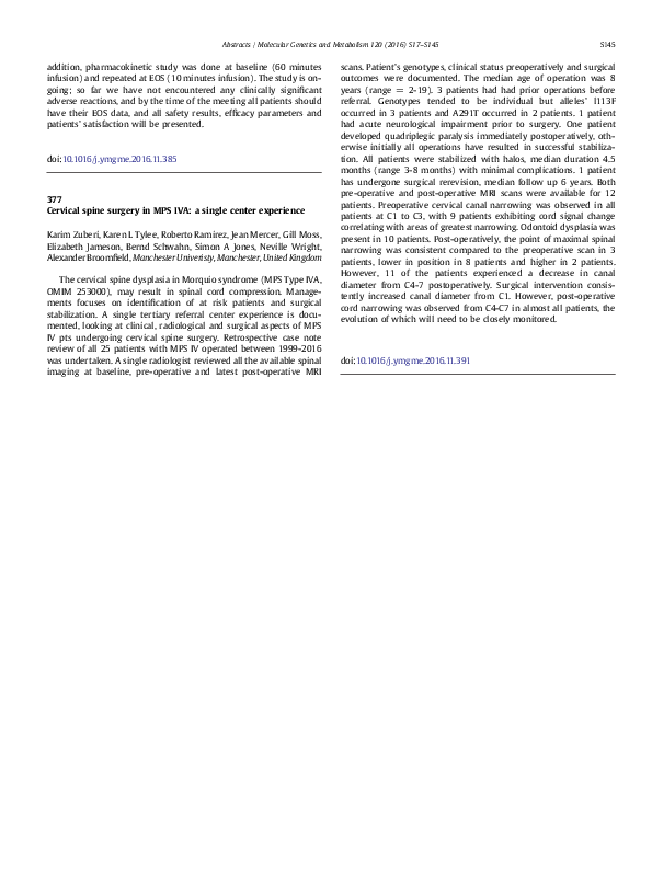 (PDF) Cervical spine surgery in MPS IVA: a single center experience