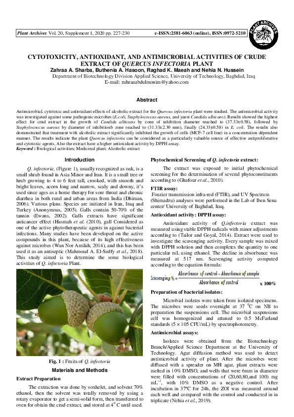 (PDF) Cytotoxicity, Antioxidant, and Antimicrobial Activities of Crude Extract of Quercus ...