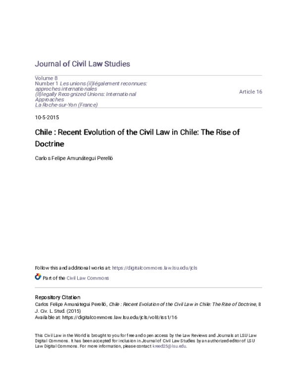 (PDF) Chile : Recent Evolution of the Civil Law in Chile: The Rise of ...