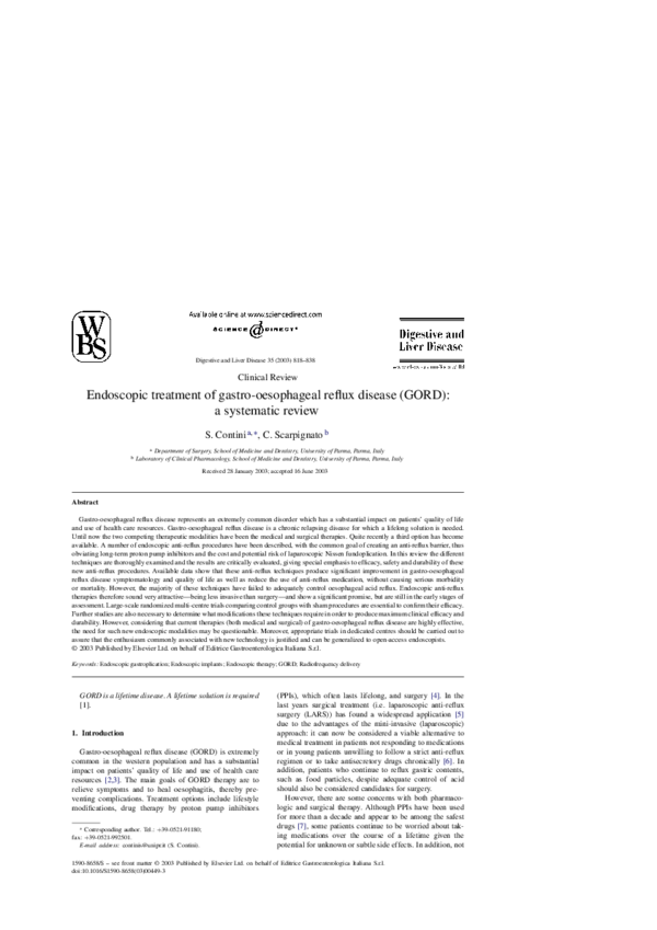 (PDF) Endoscopic treatment of gastro-oesophageal reflux disease (GORD ...