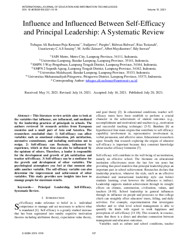 (PDF) Influence and Influenced Between Self-Efficacy and Principal ...