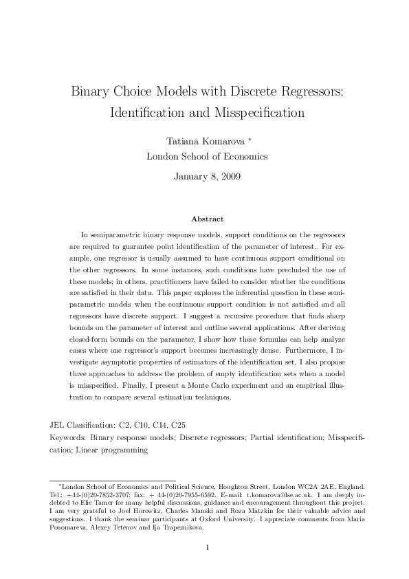 (PDF) Binary choice models with discrete regressors: Identification and misspecification