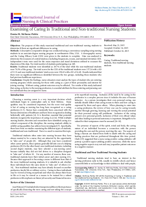 (PDF) Examining of Caring In Traditional and Non-traditional Nursing ...