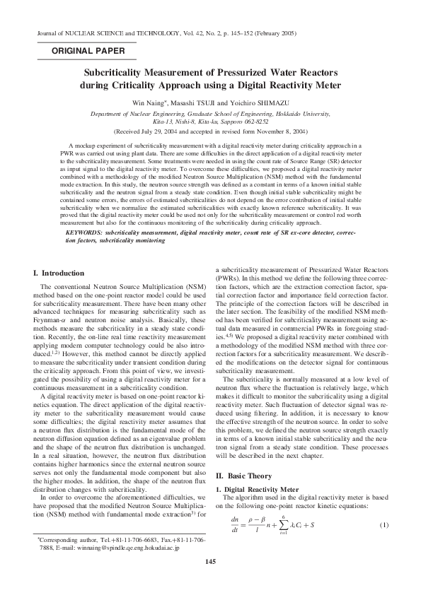 Pdf Subcriticality Measurement Of Pressurized Water Reactors By The Modified Neutron Source