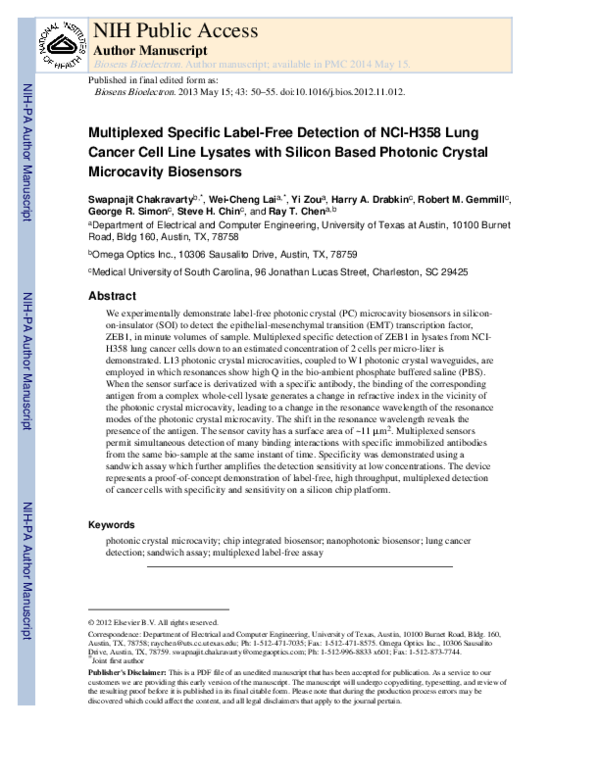 (PDF) Multiplexed specific label-free detection of NCI-H358 lung cancer ...