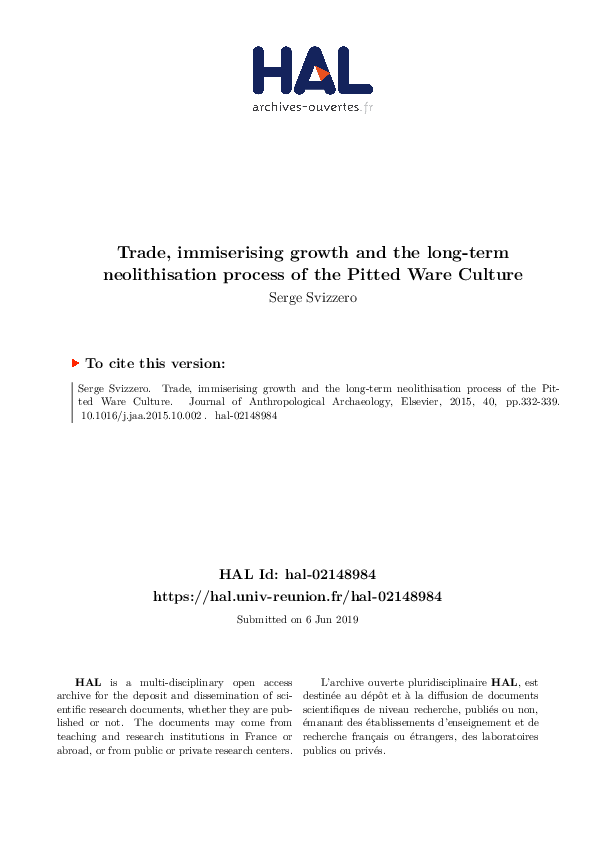 (PDF) Trade, immiserising growth and the long-term neolithisation ...
