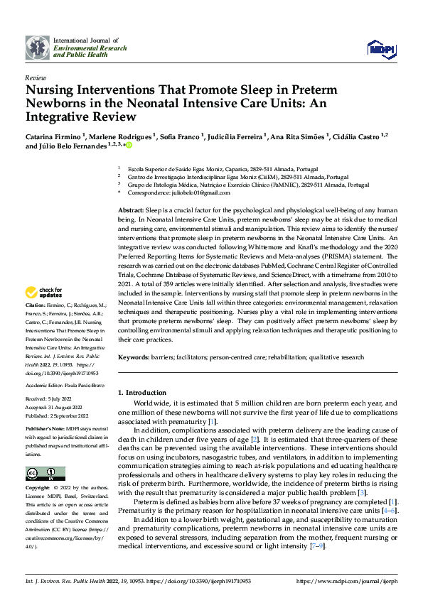 (PDF) Nursing Interventions That Promote Sleep in Preterm Newborns in ...