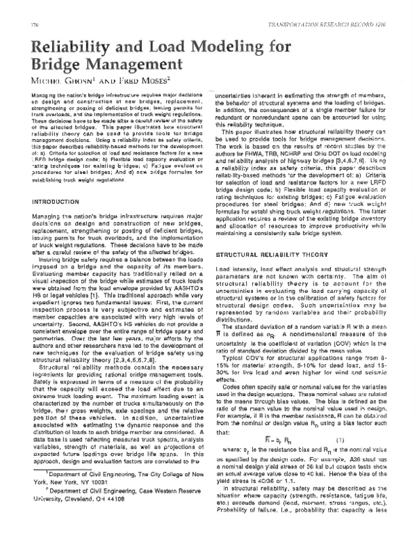 (PDF) Reliability and Load Modeling for Bridge Management