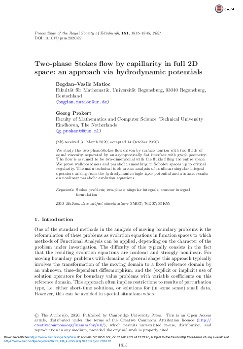 (PDF) Two-phase Stokes flow via hydrodynamic potentials in 2D
