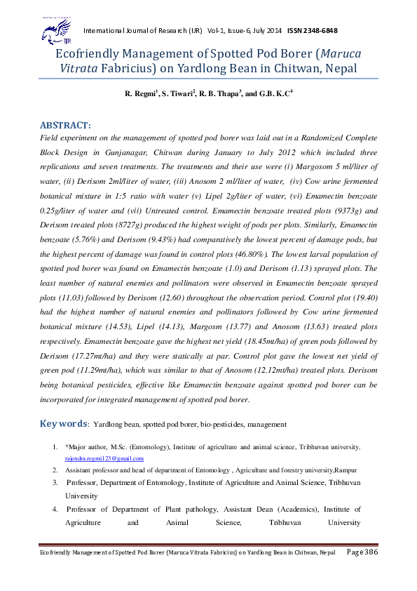 (PDF) Ecofriendly Management of Spotted Pod Borer (Maruca Vitrata ...