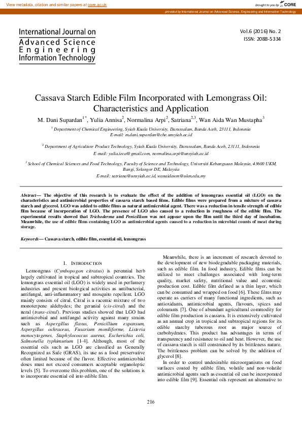 (PDF) Cassava Starch Edible Film Incorporated with Lemongrass Oil ...