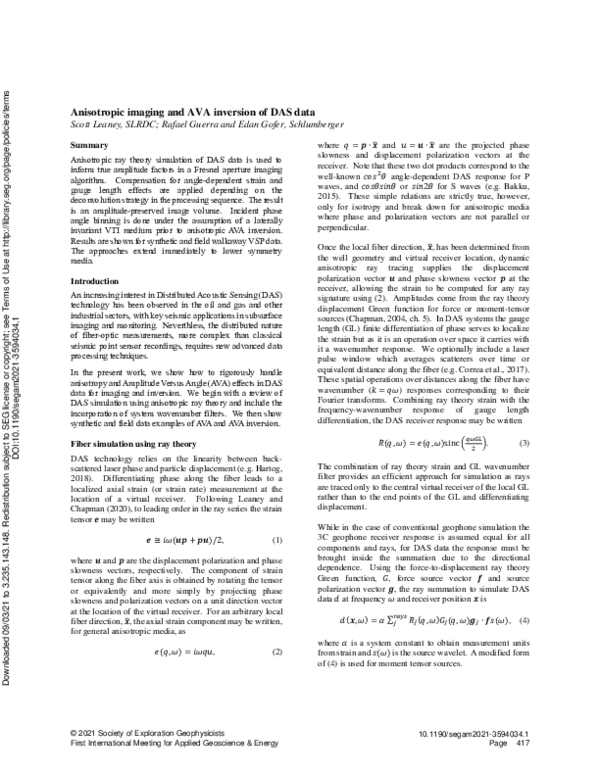 (PDF) Anisotropic imaging and AVA inversion of DAS data