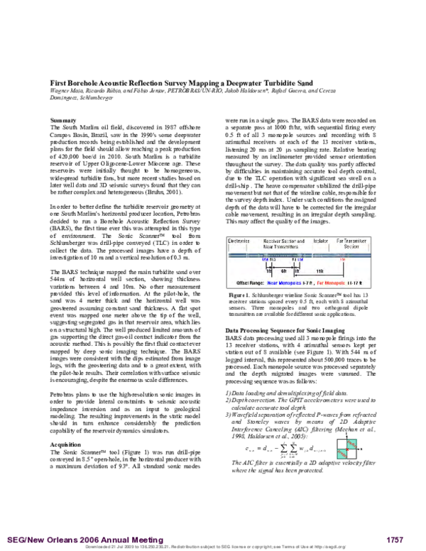 Pdf First Borehole Acoustic Reflection Survey Mapping A Deepwater