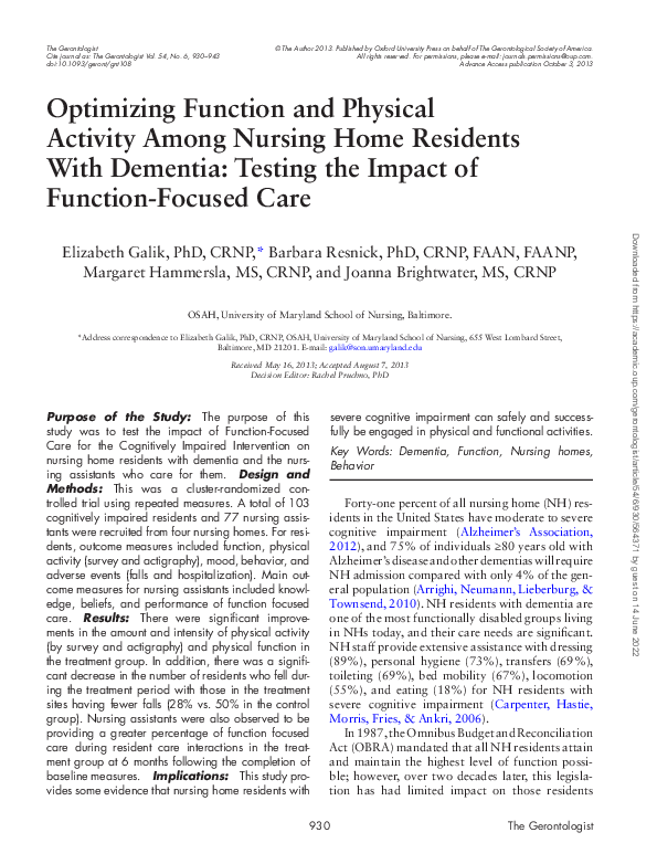 (PDF) Optimizing Function and Physical Activity Among Nursing Home ...
