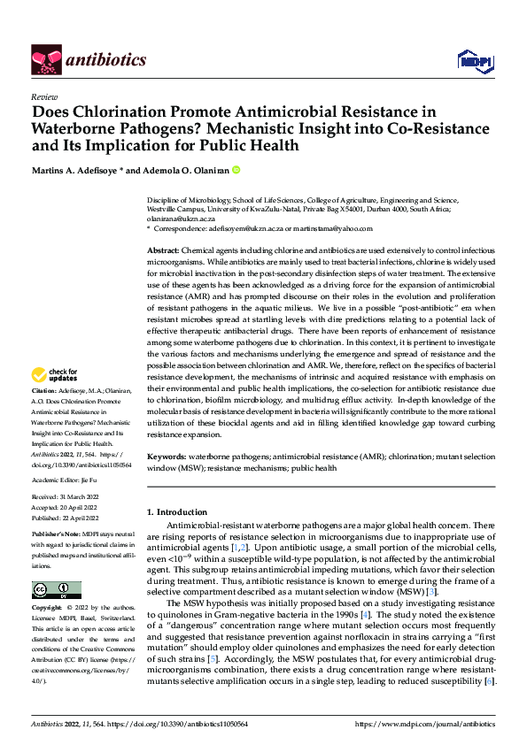 (PDF) Does Chlorination Promote Antimicrobial Resistance in Waterborne ...