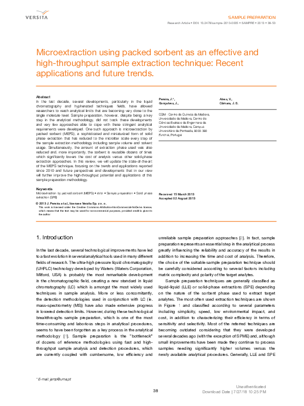 (PDF) Microextraction using packed sorbent as an effective and high-throughput sample extraction ...