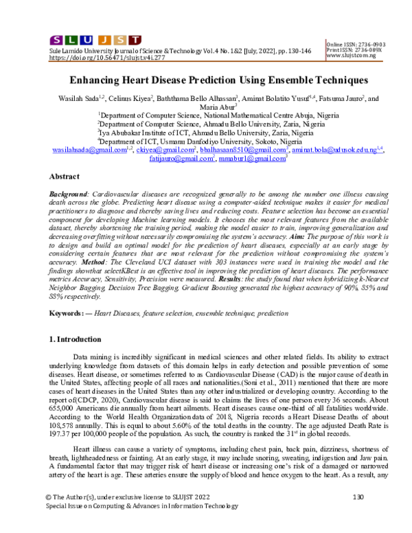 (PDF) Enhancing Heart Disease Prediction Using Ensemble Techniques