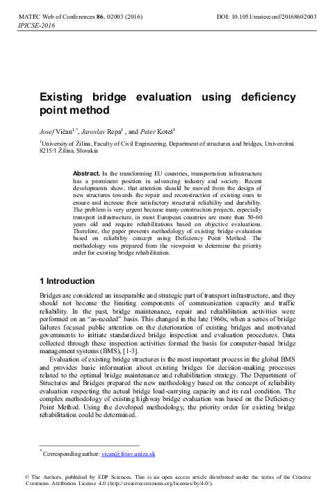 (PDF) Existing bridge evaluation using deficiency point method | Peter ...