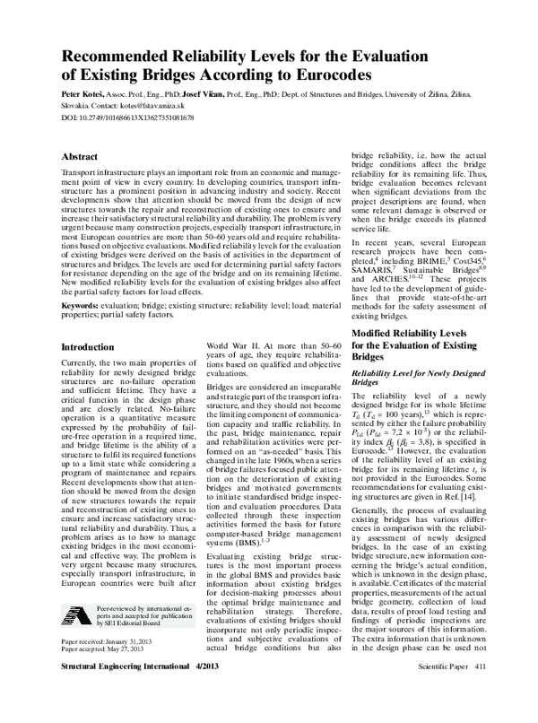 (PDF) Recommended Reliability Levels for the Evaluation of Existing Bridges According to Eurocodes