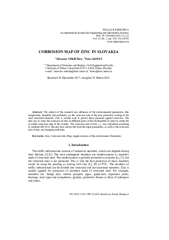 (PDF) Corrosion map of zinc in Slovakia