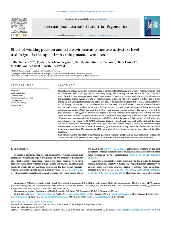 (PDF) Effect of working position and cold environment on muscle ...