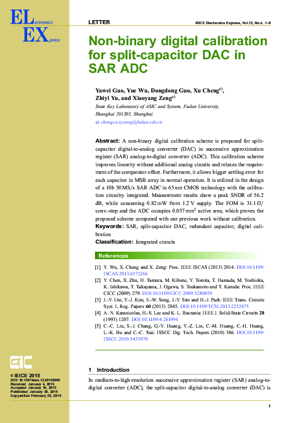 Pdf Non Binary Digital Calibration For Split Capacitor Dac In Sar Adc 