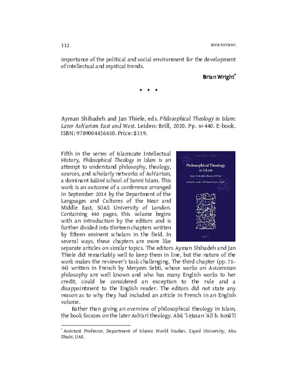 (PDF) Ayman Shihadeh and Jan Thiele, eds. Philosophical Theology in ...