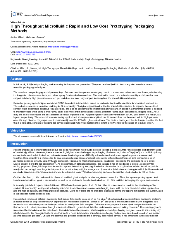 (PDF) High Throughput Microfluidic Rapid and Low Cost Prototyping Packaging Methods