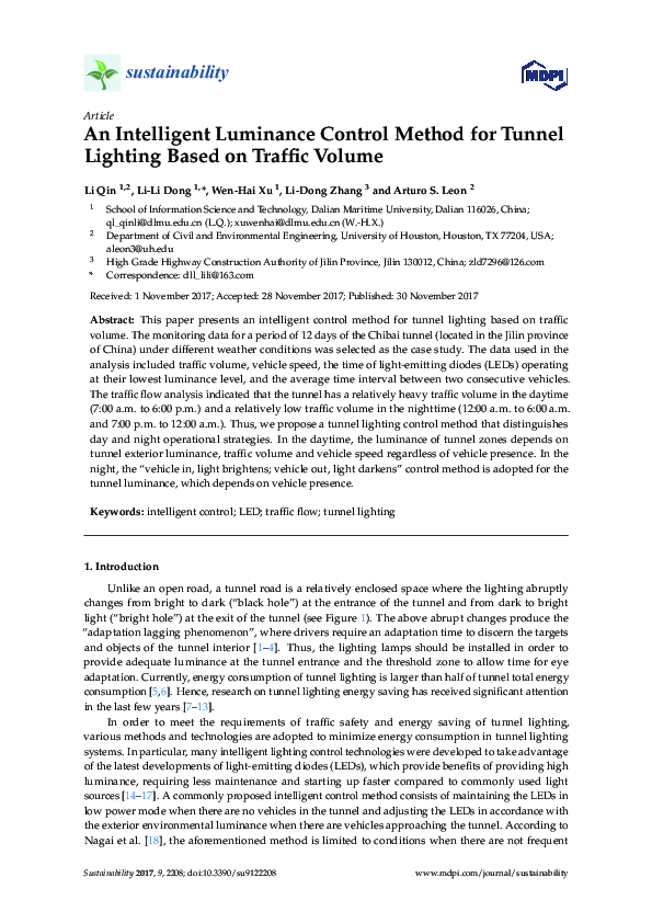 (PDF) An Intelligent Luminance Control Method for Tunnel Lighting Based ...