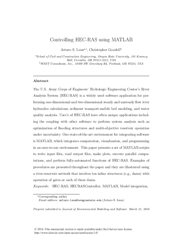 (PDF) Controlling HEC-RAS using MATLAB