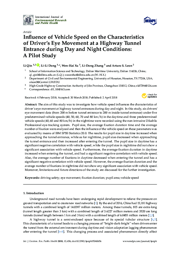 (PDF) Influence of Vehicle Speed on the Characteristics of Driver's Eye ...
