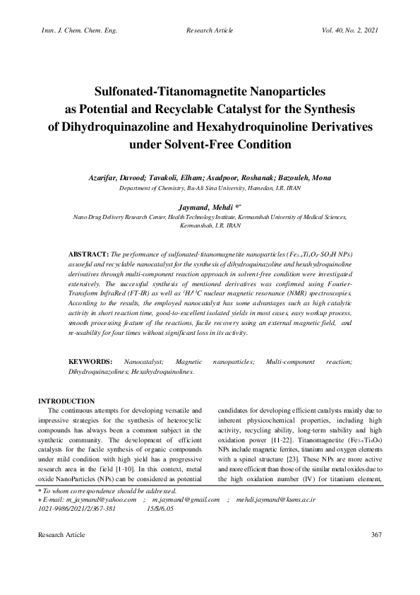 (PDF) Sulfonated-titanomagnetite nanoparticles as potential and ...