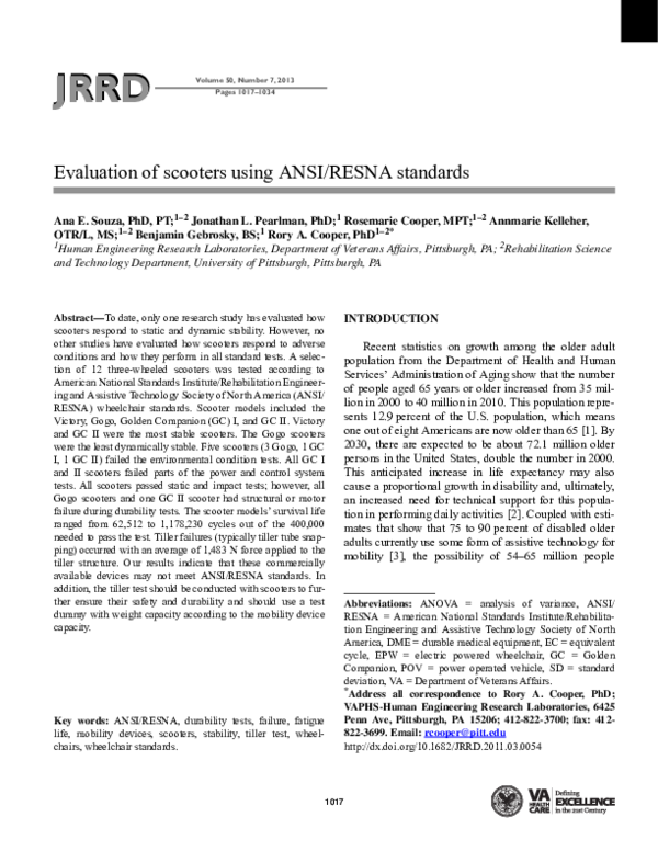 (PDF) Evaluation of scooters using ANSI/RESNA standards
