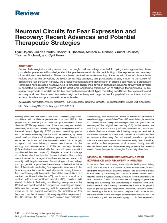 (PDF) Neuronal Circuits for Fear Expression and Recovery: Recent ...