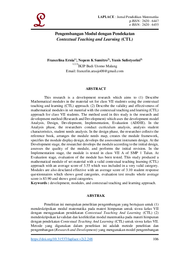 (PDF) Pengembangan Modul dengan Pendekatan Contextual Teaching and Learning (CTL)