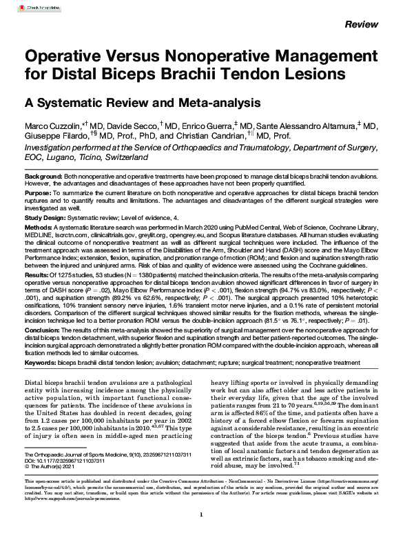 (PDF) Operative Versus Nonoperative Management for Distal Biceps ...
