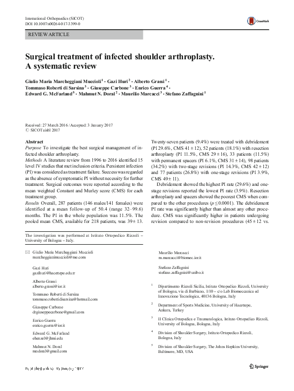 (PDF) Surgical treatment of infected shoulder arthroplasty. A ...