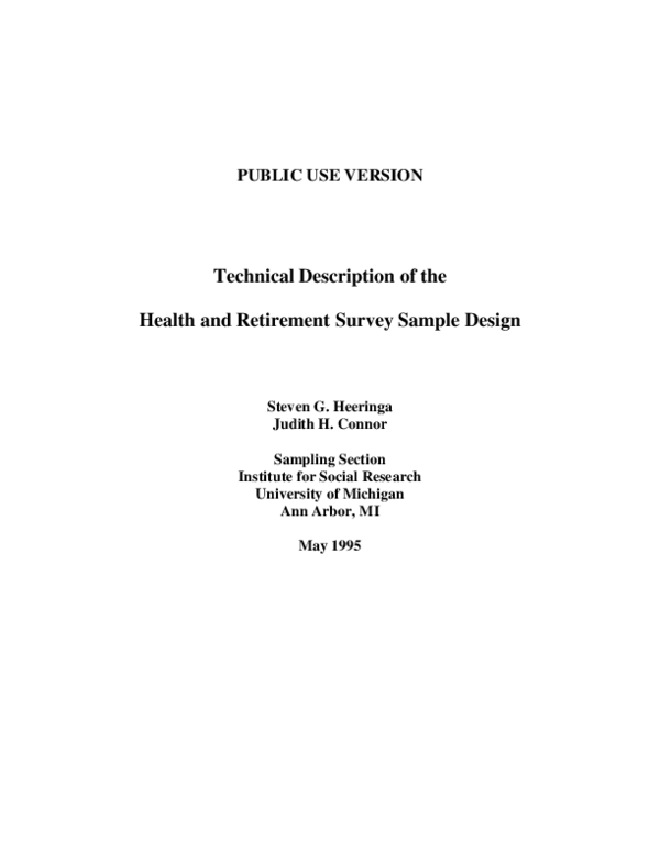 (PDF) Technical Description of the Health and Retirement Study Sample ...