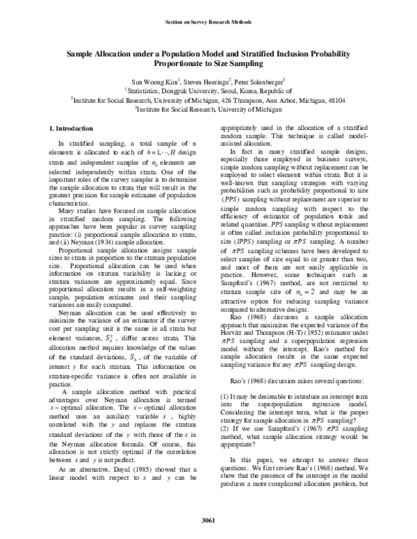 (PDF) Sample Allocation under a Population Model and Stratified Inclusion Probability ...