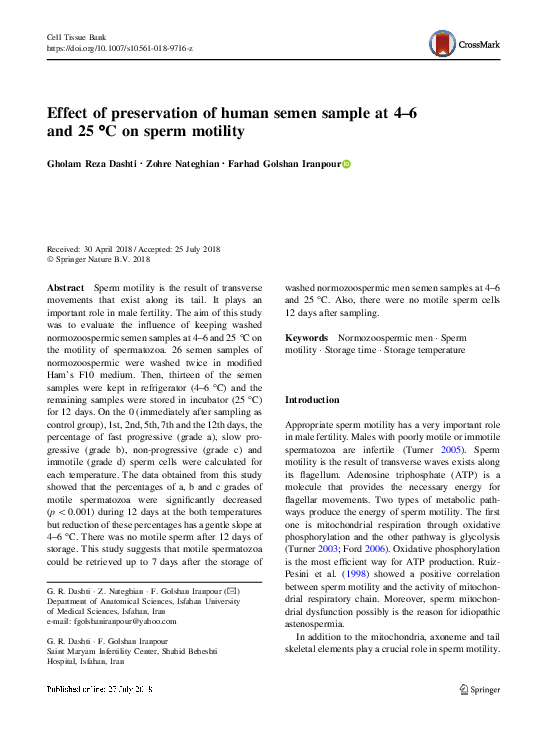 (PDF) Effect of preservation of human semen sample at 4-6 and 25 °C on ...