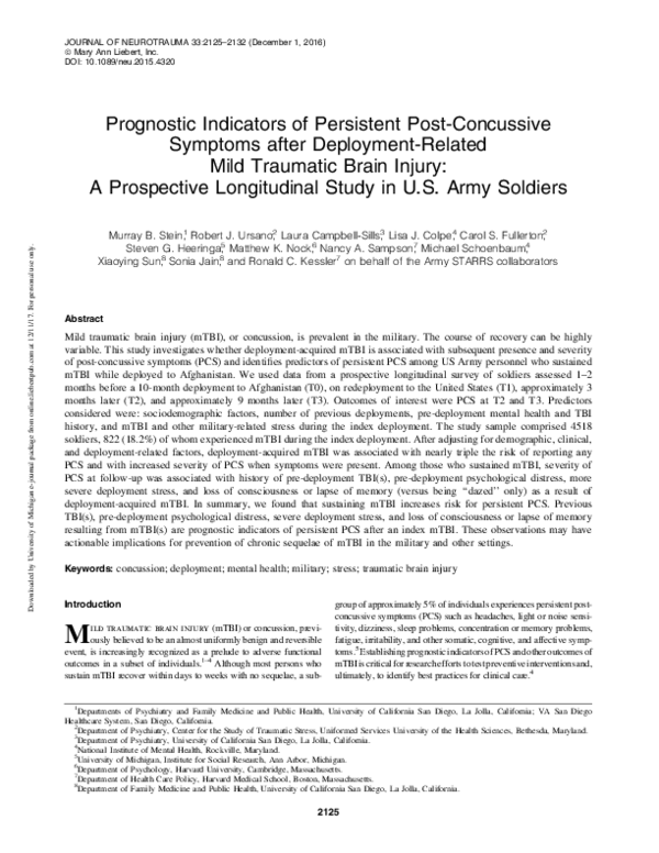 (PDF) Prognostic Indicators of Persistent Post-Concussive Symptoms ...