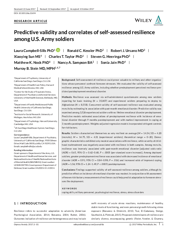 (PDF) Predictive validity and correlates of self-assessed resilience ...