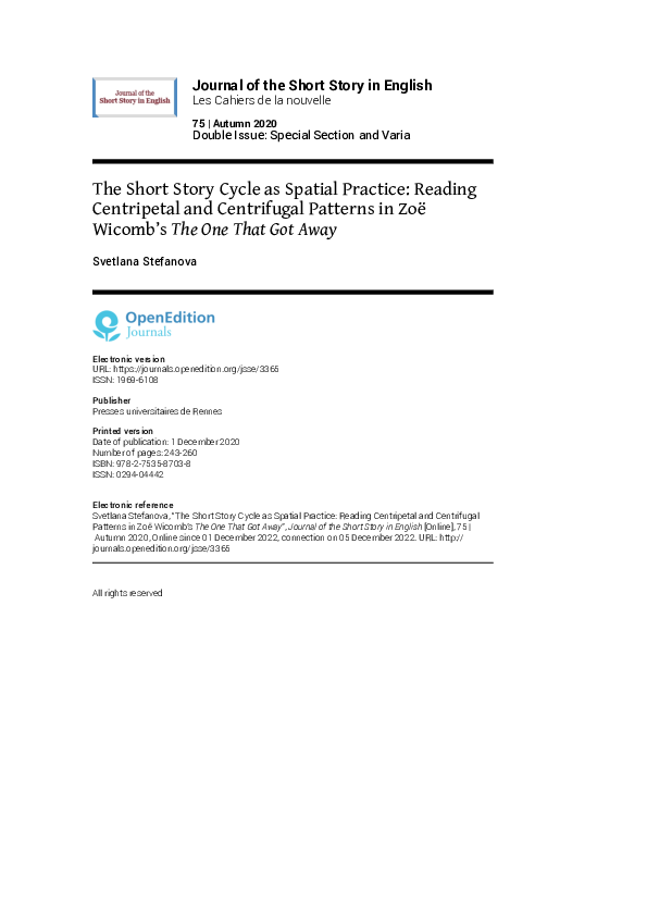 (PDF) The Short Story Cycle as Spatial Practice: Reading Centripetal ...