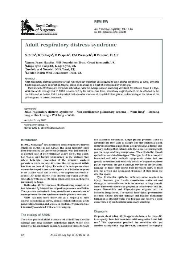 (PDF) Adult respiratory distress syndrome
