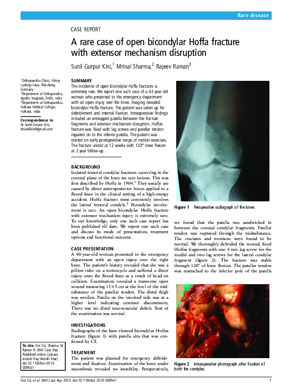 (PDF) A rare case of open bicondylar Hoffa fracture with extensor ...